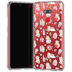 Slim TPU Phone Case Compatible with LG Velvet V60 V50 ThinQ 5G V40 V35 V30 Plus G7 G6 Lightweight Korean Protective Strawberry Milk Soft Kawaii Flexible Cow Pink Cover Cute Durable