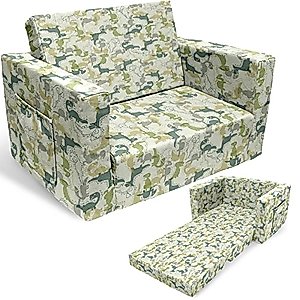 Truwelby Kids Sofa, Children's 2 in 1 Convertible Sofa to Lounger - Extra Soft Flip Open Chair & Sleeper, Cute Dinosaur Print Toddler Chair Kids Couch for Kids Girls Boys