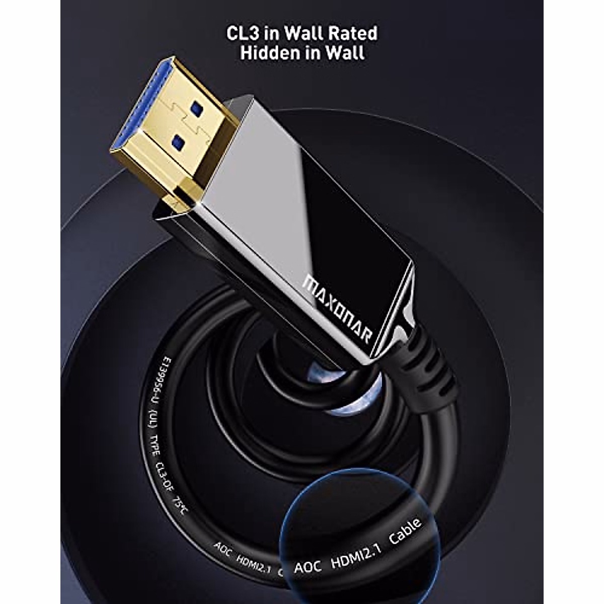 Maxonar 8K Fiber Optic HDMI Cable 50FT [Certified] Ultra HD High Speed HDMI 2.1 Cable, 8K60 4K120 144Hz, 48Gbps CL3 HDCP 2.2&2.3 eARC HDR Dolby for PS5/Xbox Series X/Apple TV 4K, Roku/Samsung/Sony TV