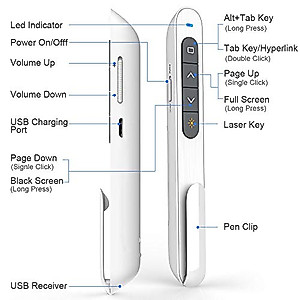 KNORVAY Wireless Presenter Rechargeable, N76 Presentation Remote for Powerpoint Presentation Clicker 330FT, Slide Advancer Support Volume/Hyperlink/Key-Customized …