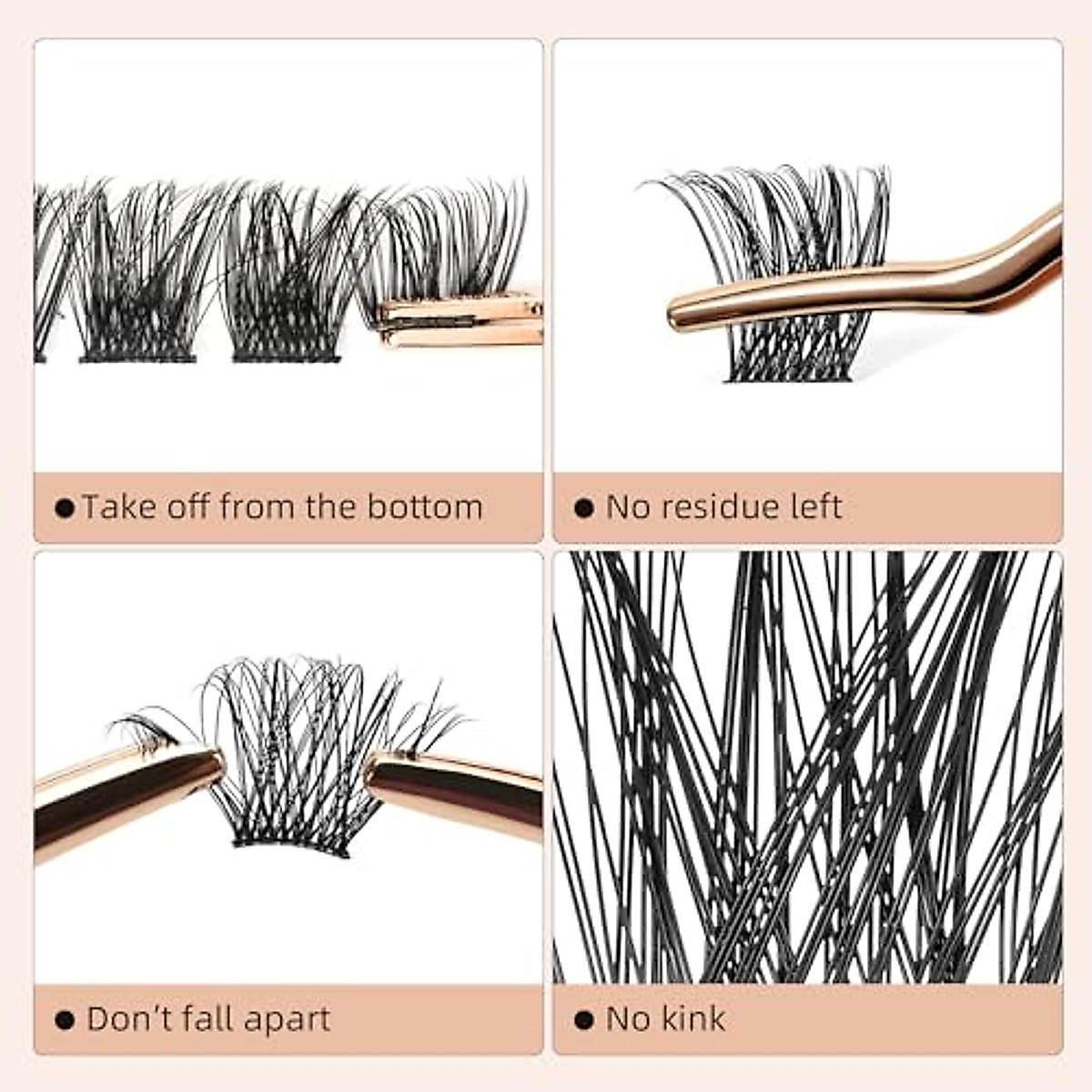 Lash Clusters DIY Eyelash Extensions 72 Pcs D Curl 16mm Cluster Eyelash Extensions Thin Stem Cluster Lashes Individual Lashes Cluster Lashes Wisps Reusable for Self-application (H-02 D Curl 16mm)