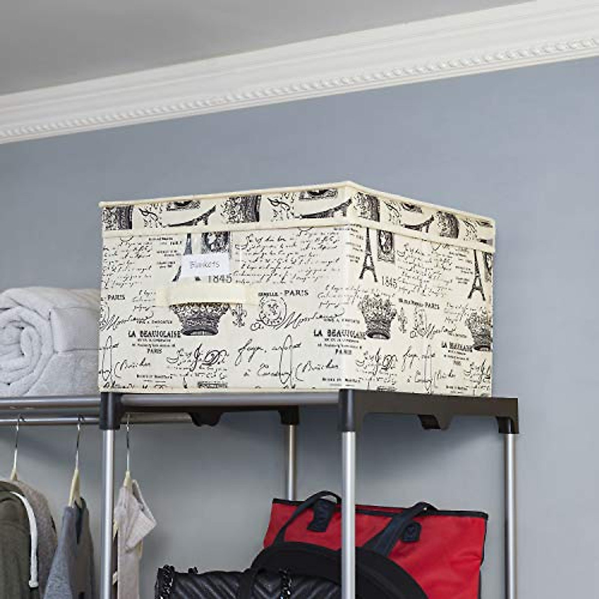 Home Basics Paris Collection Non-Woven Large Storage and Organization Box, Natural, (Jumbo Box)