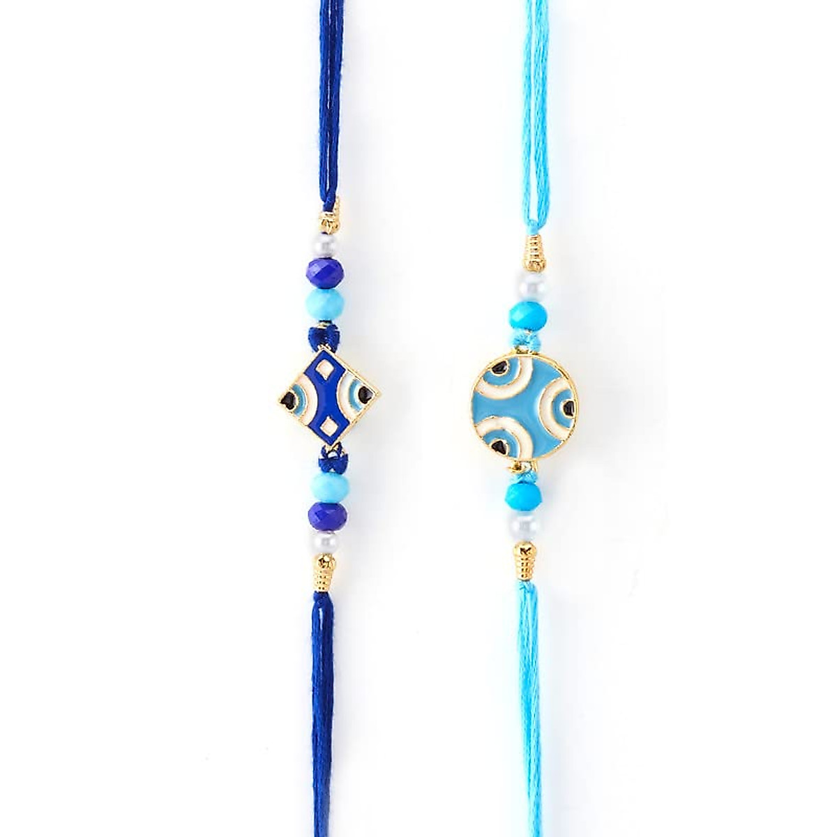 HATHKAAM Set of 2 Designer Evil Eye Blue Rakhi | Traditional Handmade Rakhi for Brother Bhai | Rakhi Bracelet for Bhaiya Combo Gift made with fine Threads for Rakhsha Bandhan (HKR2006)