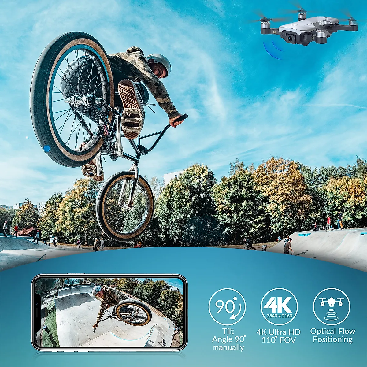Contixo F30 Drone for Kids and Adults WiFi 4K UHD Camera and GPS,FPV Quadcopter for Beginners,Foldable Mini Drone,Brushless Motor,Follow Me,Two Batteries and Carrying Case Included