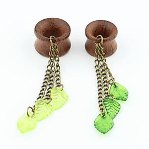 Balala 1/2 inch 12mm Green Leaf Wood Dangle Ear Gauges Piercing Flesh Tunnels Plugs Statement Earrings