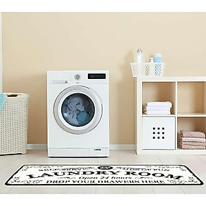 Benissimo Soft Woven Rugs, 24"x56"Laundry Room Rug, Funny Non Slip Laundry Mats, Woven, Machine Washable, Runner Floor Mat for Washroom, Bathroom, Self Service-Load of Fun-Open 24 Hours