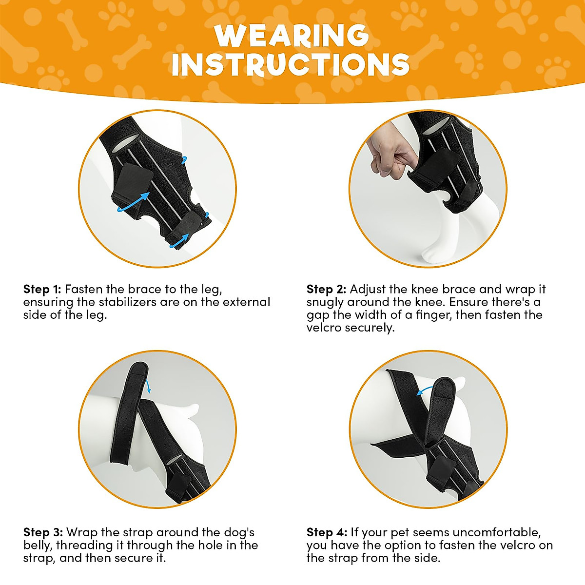 BENCMATE Adjustable Dog Knee Brace, Universal Designed for All Four Limbs, Dog ACL Hind Leg Brace, Dog CCL Brace, Support with Cruciate Ligament Injury, Joint Pain and Muscle Sore (Black, Large)