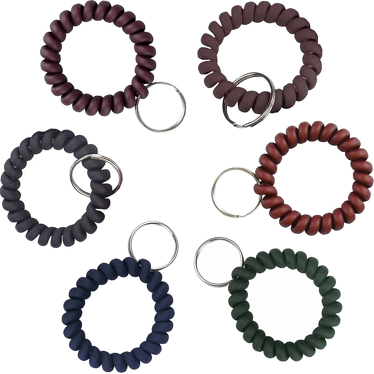 BIHRTC Pack of 6 Wrist Keychain Spiral Stretchable Plastic Coil Wrist Key Holder Stretch Wristband Elastic Stretchable Spiral Bracelet Key Holder Key Ring for ID Badge Sauna Outdoor Sport