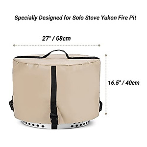 Stanbroil Fire Pit Cover, 27" Outdoor Round Patio Fire Bowl Cover, Heavy Duty 600D Polyester with PVC Coating Material Waterproof Shelter - Great for Solo Stove Yukon, Bonfire, Fire Place - Beige