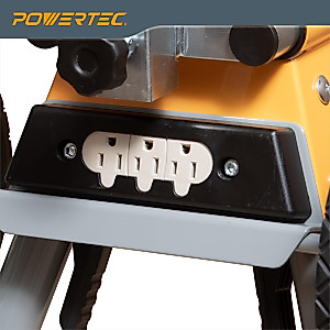 POWERTEC Portable Miter Saw Stand w/ Quick-release Mounting Brackets, 330Lbs Load Capacity, 8" Wheels and 3-Prong Tripple Outlets, Folding Design for Easy Storage in Garage - Orange (MT4000V)