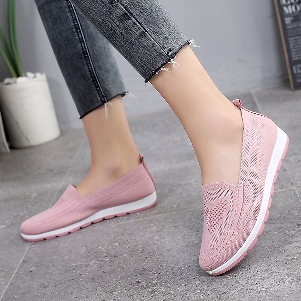 Rodam Women Solid Color Flat Shoes Comfortable Slip On Walking Shoes Breathable Stylish Ladies Comfy Anti Slip Tennis Shoes for Orthopedic Arthritis Bunions Knee Pain Relief (Purple, 8)