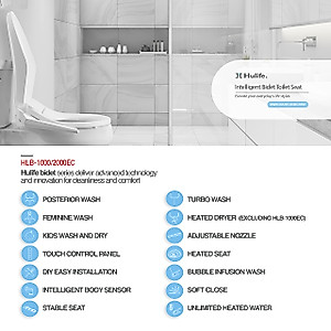Hulife Electric Bidet Seat for Elongated Toilet with Unlimited Heated Water, Heated Seat, Warm Air Dryer, Touch Control Panel