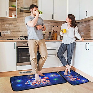 Independence Day July 4th Kitchen Rug Mats 2PCS Non Slip 47" x 20" + 28" x 20" Kitchen Carpet Floor Mat Hallway Rugs Anti Fatigue Doormat