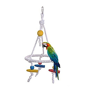 Pet Bird Indoor Toy Swing Hanging Wood Rope Toy Cage Supplies Parrot Parakeet Budgie Cockatiel Hammock Cage Toy Natural Cotton Rope Toy
