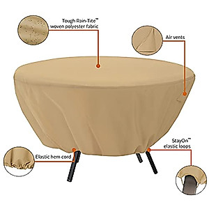 Classic Accessories Terrazzo Water-Resistant 50 Inch Round Patio Table Cover, Outdoor Table Cover, Sand