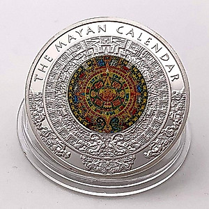 Exquisite Collection of Commemorative Coins Mayan Lacquer Dragon Painted Mexican Embossed Silver Plated Medal Collectible Coin Pyramid Sundial Gold Coin