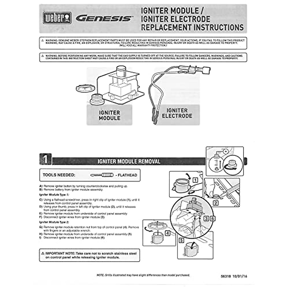 Weber 67847 Battery Electronic Igniter Kit with Ceramic Collector Box for Genesis (2008-2010)