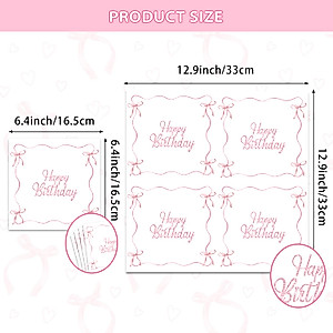 Bow Pink Birthday Napkins, 80Pcs Conquette Birthday Decorations Napkins, Pink Bow Theme Party Decorations Birthday Party Supplies Bow Girls Birthday Party Decor