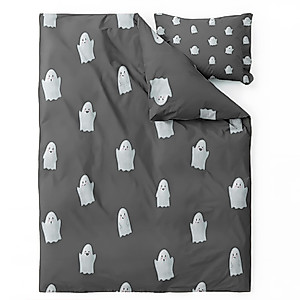 TANCAPRIUM Halloween Bedding King Size, Cartoon Ghost Duvet Cover Set & Bedroom Decor, Cozy Soft Breathable Microfiber, 2 Pillow Shams, with Zip Closure & Corner Ties, No Comforter