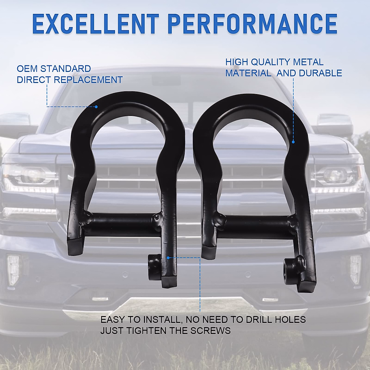 CARMOCAR Front Tow Hooks Ring Replacement for 2007-2019 Chevy Silverado GMC Sierra 1500 in Black Front Lower Bumper Trailer Ring Replace 84072463 Steel Alloy