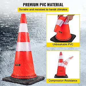 VEVOR Safety Cones, 8 x 30" Traffic Cones, PVC Orange Construction Cones, Reflective Collars Traffic Cones w/Black Weighted Base Used for Traffic Control, Driveway Road Parking and School Improvement
