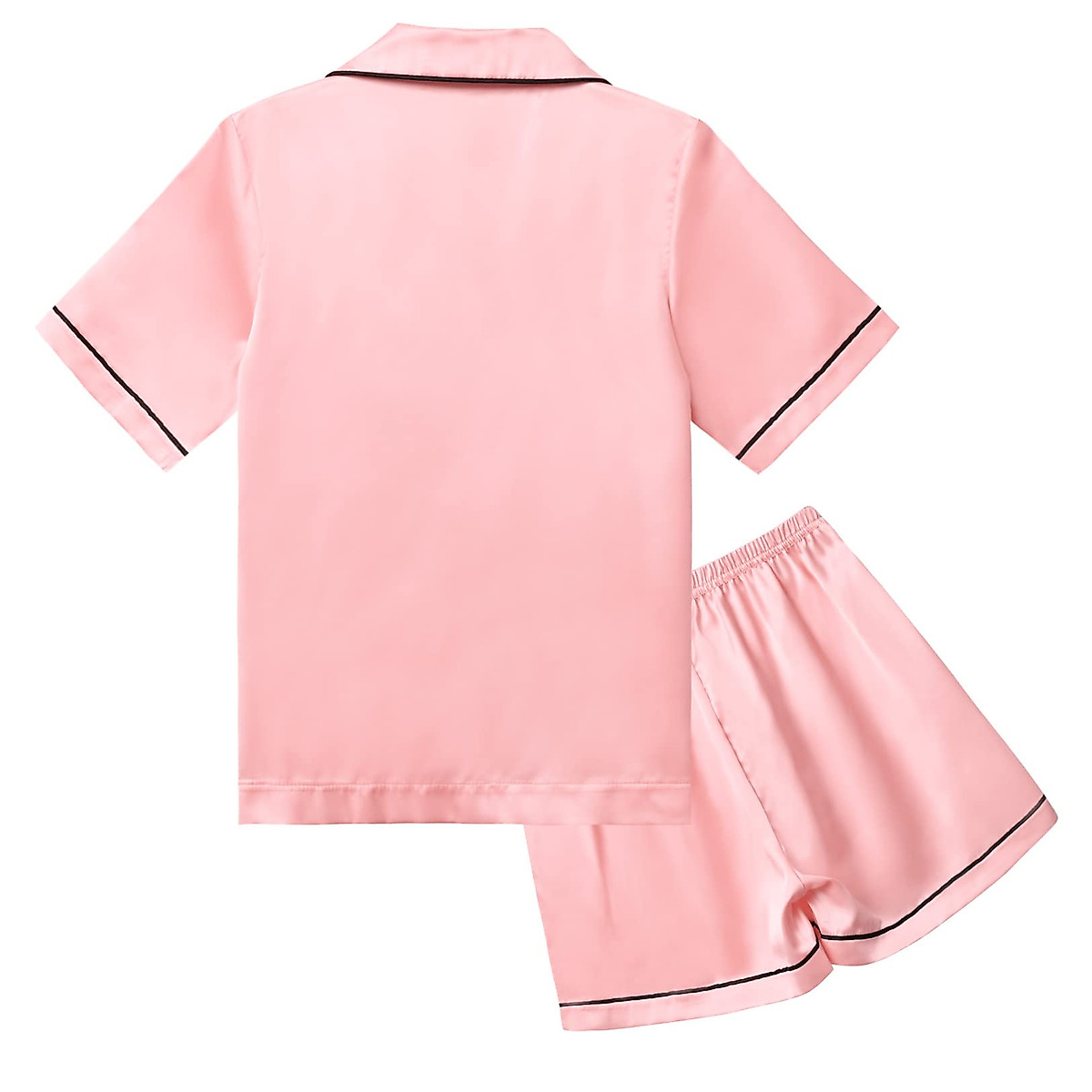 QPANCY Unisex Satin Pajamas Set Short Sleeve 2 Piece Sleepwear Button-Down Kids Nightwear Little Girls Boys Rose Silk Pjs Size 6 7