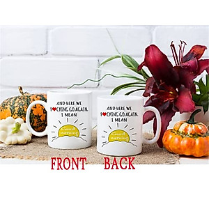 Qsavet Here We Fucking Go Again I Mean Good Morning Coffee Mug, Funny Birthday Christmas Gifts For Mom Dad, Sarcastic Gag Presents, 11oz Novelty Tea Cup White for Her, Women, Men, Friend, Boss