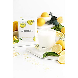 APOTHEKE Market Collection Luxury Scented Jar Candle, Meyer Lemon & Mint, 11 oz - Lemon, Spearmint, Jasmine & Eucalyptus Scent, Strong Fragrance, Aromatherapy, Lasting, Hand Poured in USA, Soy Wax