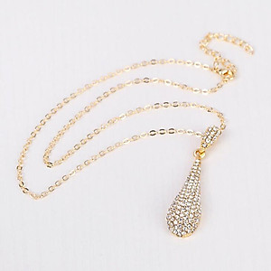 YINLI Gold Full Crystal Rhinestone Gem Tear Drop Pendant Necklace Earrings Jewelry Sets (Style01)