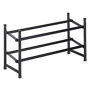 J&V TEXTILES Telescoping Stackable/Expandable Free Standing Shoe Rack, 2-Tier Holds Up To 10-Pair (Black)