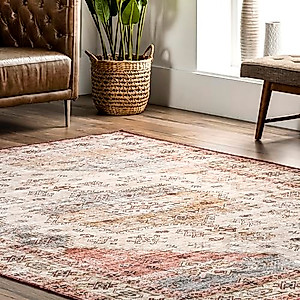 nuLOOM 4' x 6' SpinClean Machine Washable Stain-Resistant Area Rug with Non Slip Backing, Low Profile for Living Room, Bedroom, and Dining Room, Emani Multi