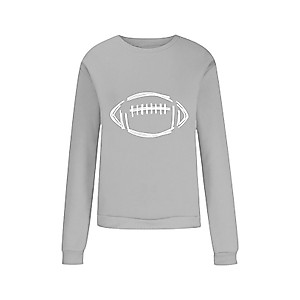 Football Print Shirts for Women Long Sleeve Cute Graphic Sweatshirts Casual Crewneck Aesthetic Plus Size Blouses Gray XXXL