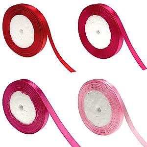 Llxieym Valentine's Day Satin Ribbon Gift Wrapping Ribbon for Valentine's Day Wedding Crafts Decoration DIY Supplies, 0.39 Inch Wide (red, Rose, Peach, Pink)