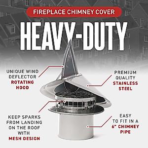 Chimcare Chimney Cap - Wind Directional Chimney Cap, Wind-Driven Chimney Cover, Round Stainless Steel Chimney Cap, for Non-Air Cooled Chimneys, Easy to Install, USA-Made, 6 inches Round 6” Round 6” Round 6”