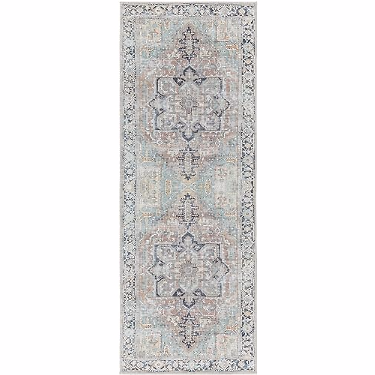 BoutiqueRugs Nisa Oriental Medallion Large Area Rug - Farmhouse Traditional Floral Carpet for Living Room - Machine Washable - Sage, Green, Rust - 7'6" x 9'6" (8x10 Area Rug)