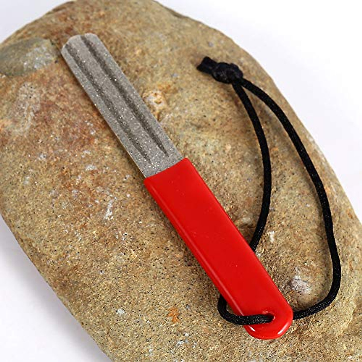 Raguso Fish Knife Grinding Tool, Fishing Hook Sharpener Durable with Plastic Handle for Fishing Lover for Outdoor Fishing for Honing Hook Bottom and Point(red, Double Groove)