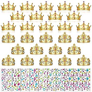 Yaomiao 66 Pieces Foam Princess Tiaras DIY Crowns Kids Party Favors Craft Crystal Diamond Sticker Girls Making Your Own Tiara (Gold)