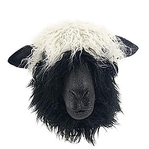 HENGYUTOYMASK Sheep Animal Mask Latex Lamb Mask Halloween Costume Fancy Dress for Adult Stag Carnival Masks (Black With Fur)