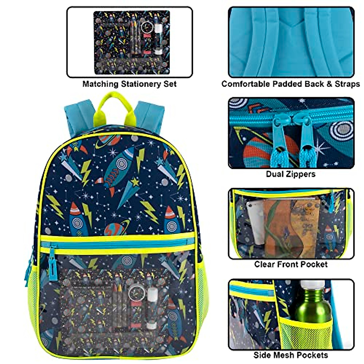 Trail maker Boys School Backpacks with School Supplies for Kids Included | 9 in 1 Backpack and School Supplies Bundle for Boys (Turbo Rocketships)