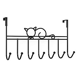 SHIMAJEE 7 Hanger Rack (Set of 2) Over The Door Hanger Rack, Decorative Metal Door Hanger Holder for Coats, Clothes, Hats (Cute Black Cat Set of 2)
