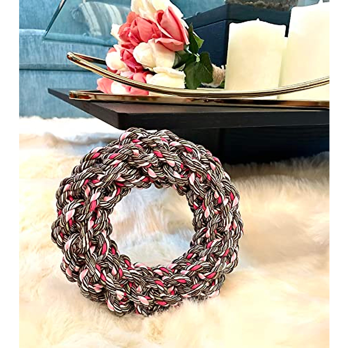 Monmoto Colorful Christmas Rope Toy for Dogs, Cotton Rope Toy, Tug Toy, Dental Chew Rope, Interactive Toy, Multi Braided Ring Rope Toy for Medium, Large, X-Large Dogs (Ring Toy)