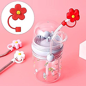 Beyonday Cute Silicone Straw Plug, Reusable Cartoon Pattern Plugs Cover, Drinking Dust Cap, Splash Proof Straw Tips, Cup Straw Accessories (White Flowers)