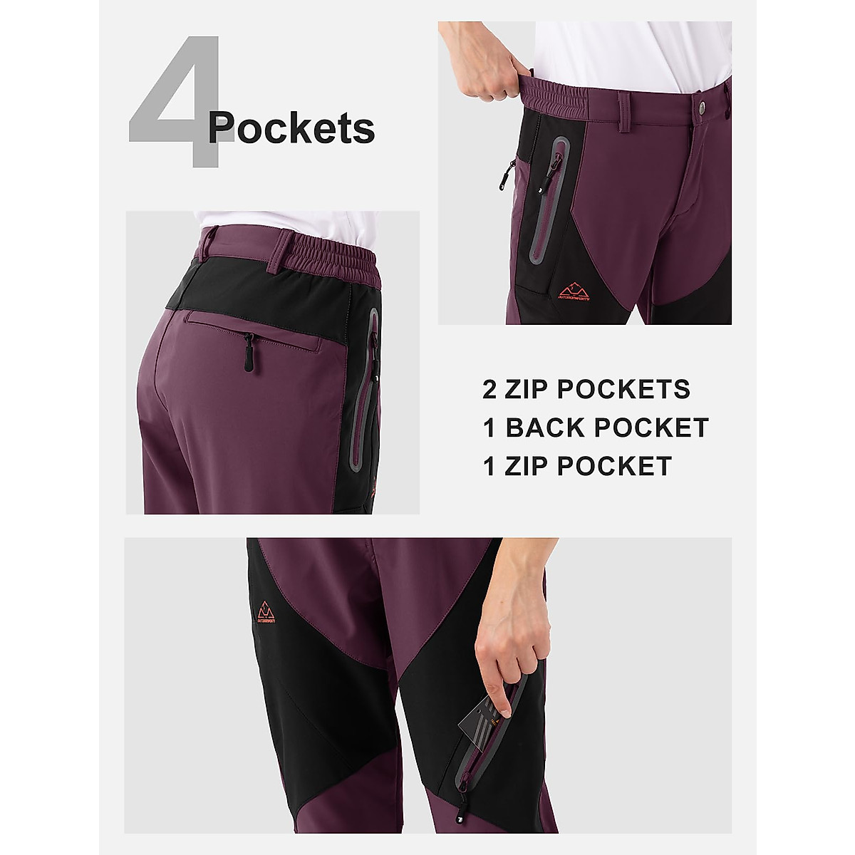 TBMPOY Women's Ski Windproof Waterproof Snow Pants Outdoor Hiking Fleece Lined softshell Pants Purple L