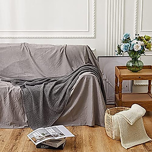 Longhui bedding Grey Knitted Throw Blanket for Couch, Soft, Cozy Machine Washable 100% Cotton Sofa Knit Blankets, Heavy 3.0lb Weight, 50 x 63 Inches, Gray and White Color,Laundry Bag Included