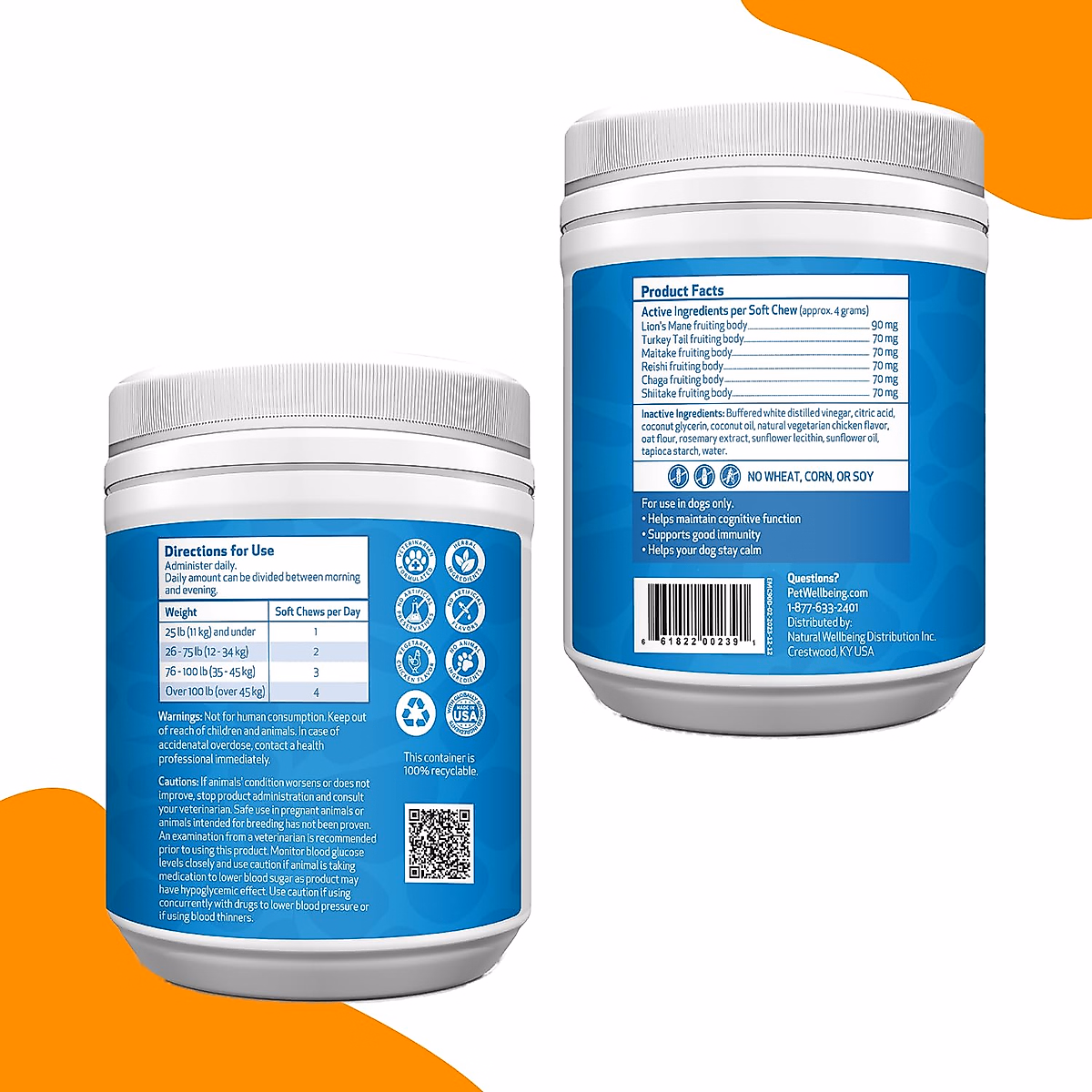 Pet Wellbeing Epic Mushroom Chewies for Dogs - Vet-Formulated - Immune Support, Cognitive Health, Adaptogenic Stress Support with Reishi, Chaga, Lion's Mane Medicinal Mushrooms - 90 Soft Chews