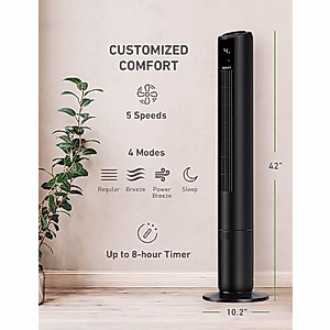 HOLMES 42" SmartConnect WI-FI Digital Tower Fan, ClearRead Display, Alexa Voice Control, 90° Oscillation, 5 Speeds, 4 Modes, 8-Hour Timer, Home, Bedroom or Office, Remote Control, Matte Black