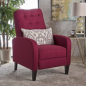 GDFStudio Christopher Knight Home Nievis Tufted Fabric Recliner, Deep Red / Dark Brown