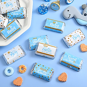 Baby Shower Candy Wrappers, Shower Mini Candy Bar Miniatures Wrappers Chocolate Bar Label Stickers for Boys Girls Kids Baby Shower Decor (No Candy)(Blue Boy Style, 90 Pieces)