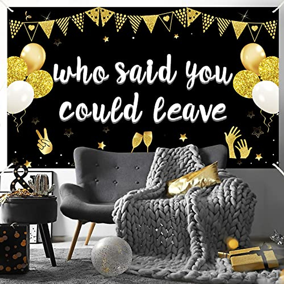 Retirement Party Decorations Who Said You Could Leave Banner, We Will Miss You Party Supplies Farewell Decorations Goodbye Office Work Going Away Party Backdrop Sign Photo Booth Background Decor
