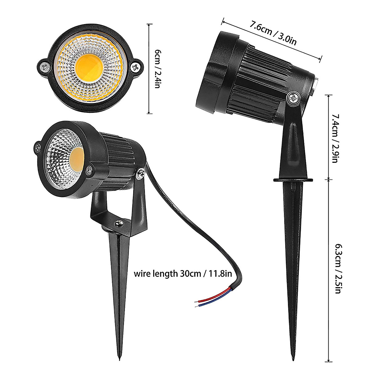 POWSTRO K 5w Lawn Flood Light, COB LED Floodlight Outdoor Led Spotlight for Garden, US Plug COB LED Lawn Light, Home Gardening Railing and Lawn Landscape Lighting, with Spike (Warm Light)